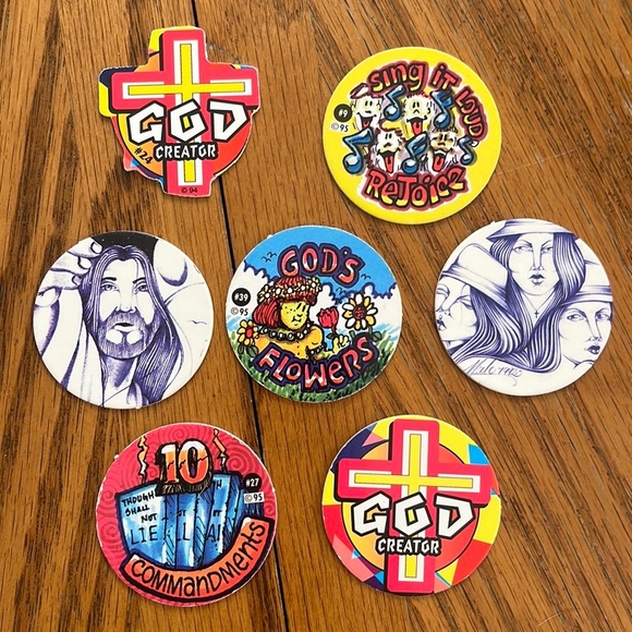 Other | 7 Religious Pogs Vintage 199s 7 Piece Set God Jesus Rejoice ...